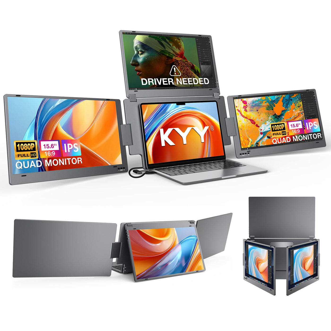 KYY 15.6" Quad Portable Monitor X90G – One Cable, Four Screens