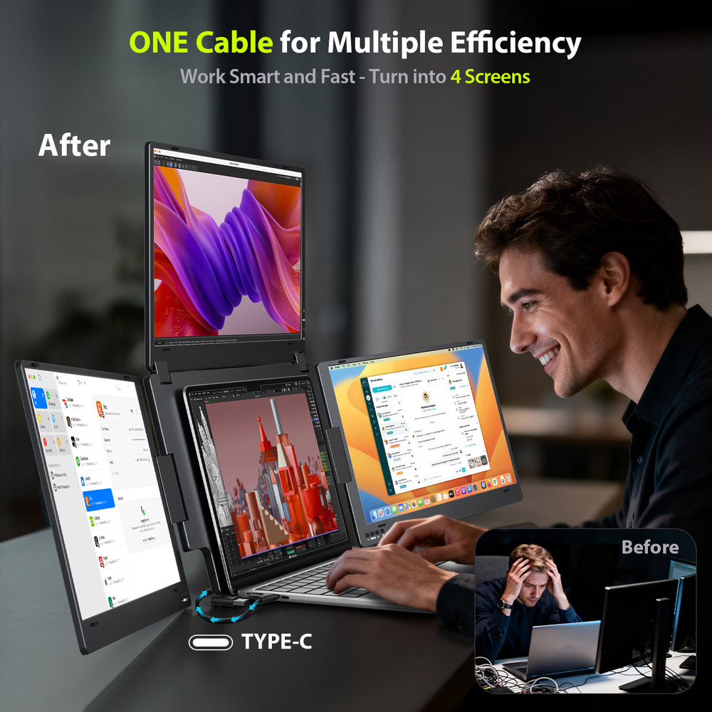 KYY 15.6" Quad Portable Monitor X90G – One Cable, Four Screens