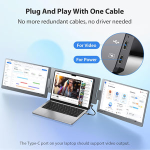 KYY 15.6" Triple Portable Monitor X90E | Windows USB-C Screen Extender