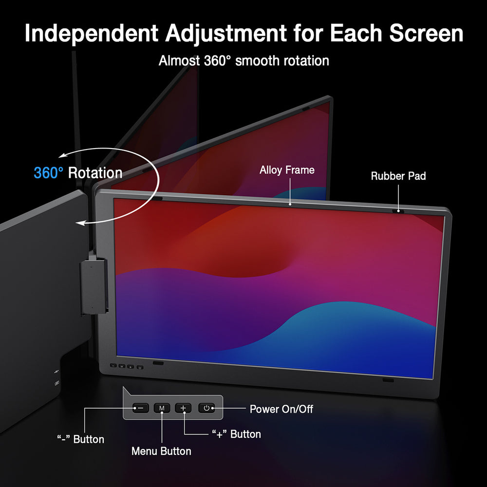 KYY 15.6” Triple Portable Monitor X90D | One-Cable Aluminum Screen Extender